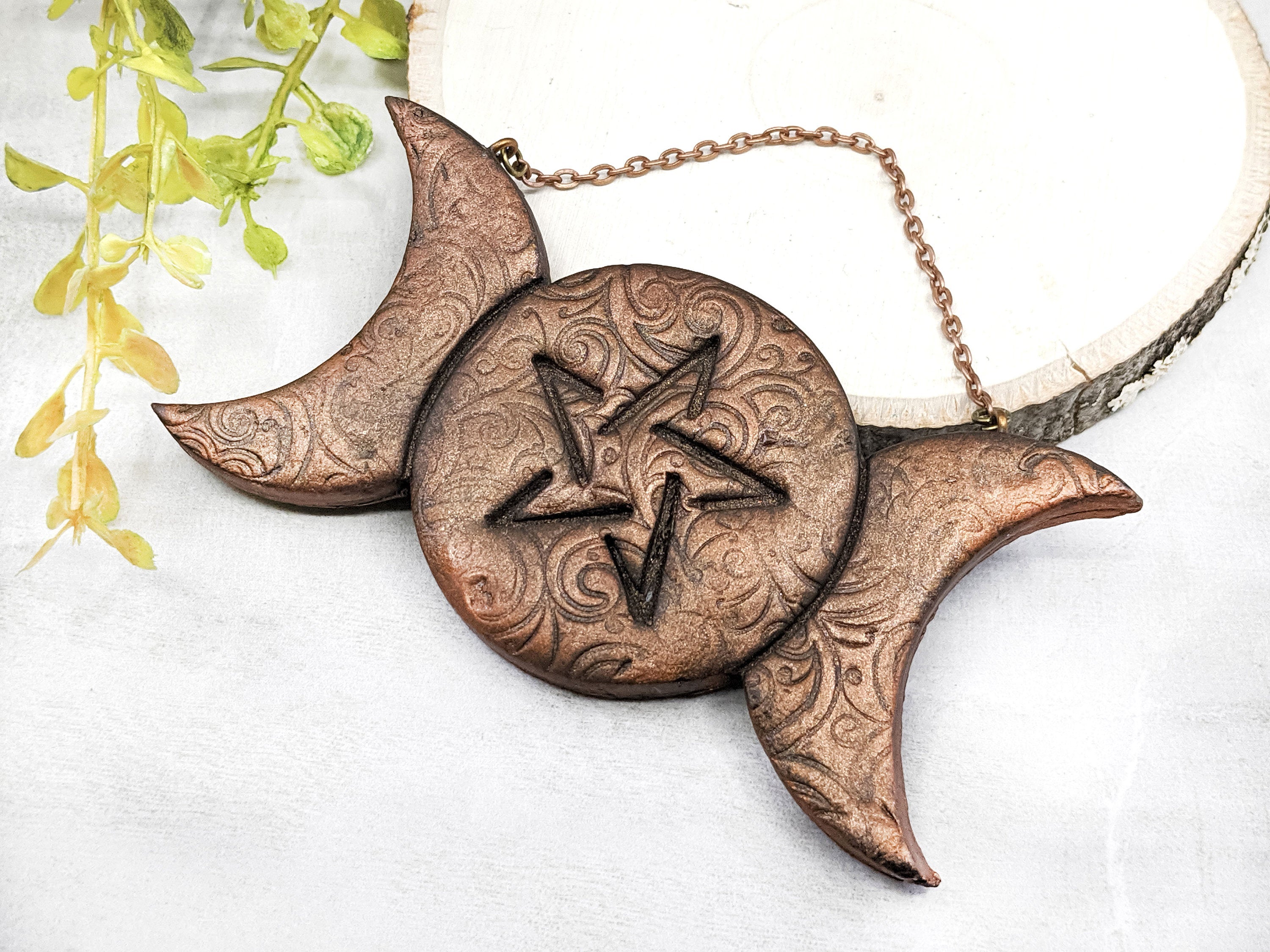 Triple Moon Pentacle Yule Christmas Tree Ornament - Copper - Witchy De ...